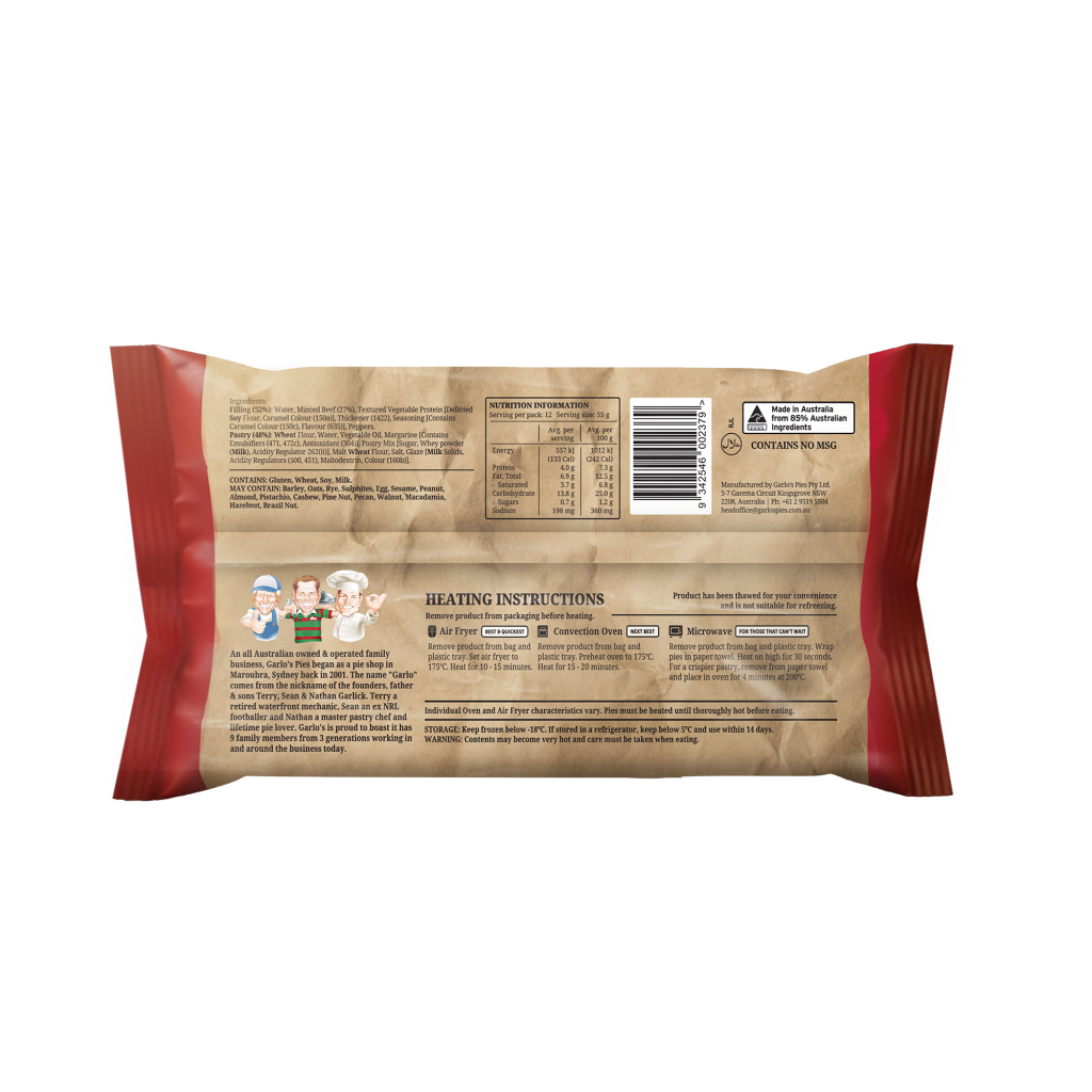 12 Junior Lean Beef Pies – Garlo's Pies